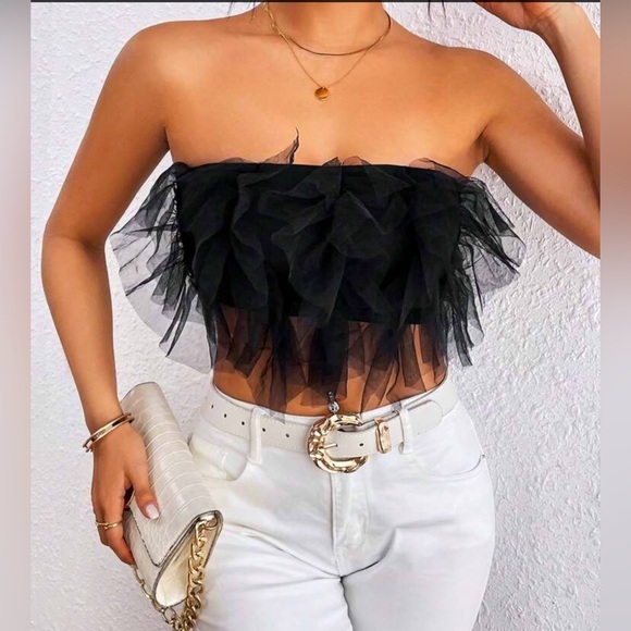 Tops | New Elegant Black Ruffle Tube Top | Poshmark